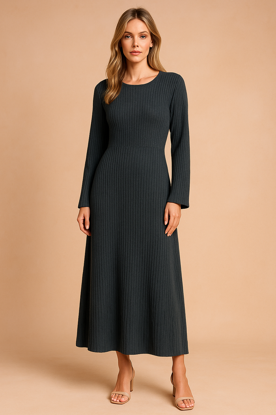 Women’s Ribbed Knit Long-Sleeve Maxi Dress – Golden Sands Boutique